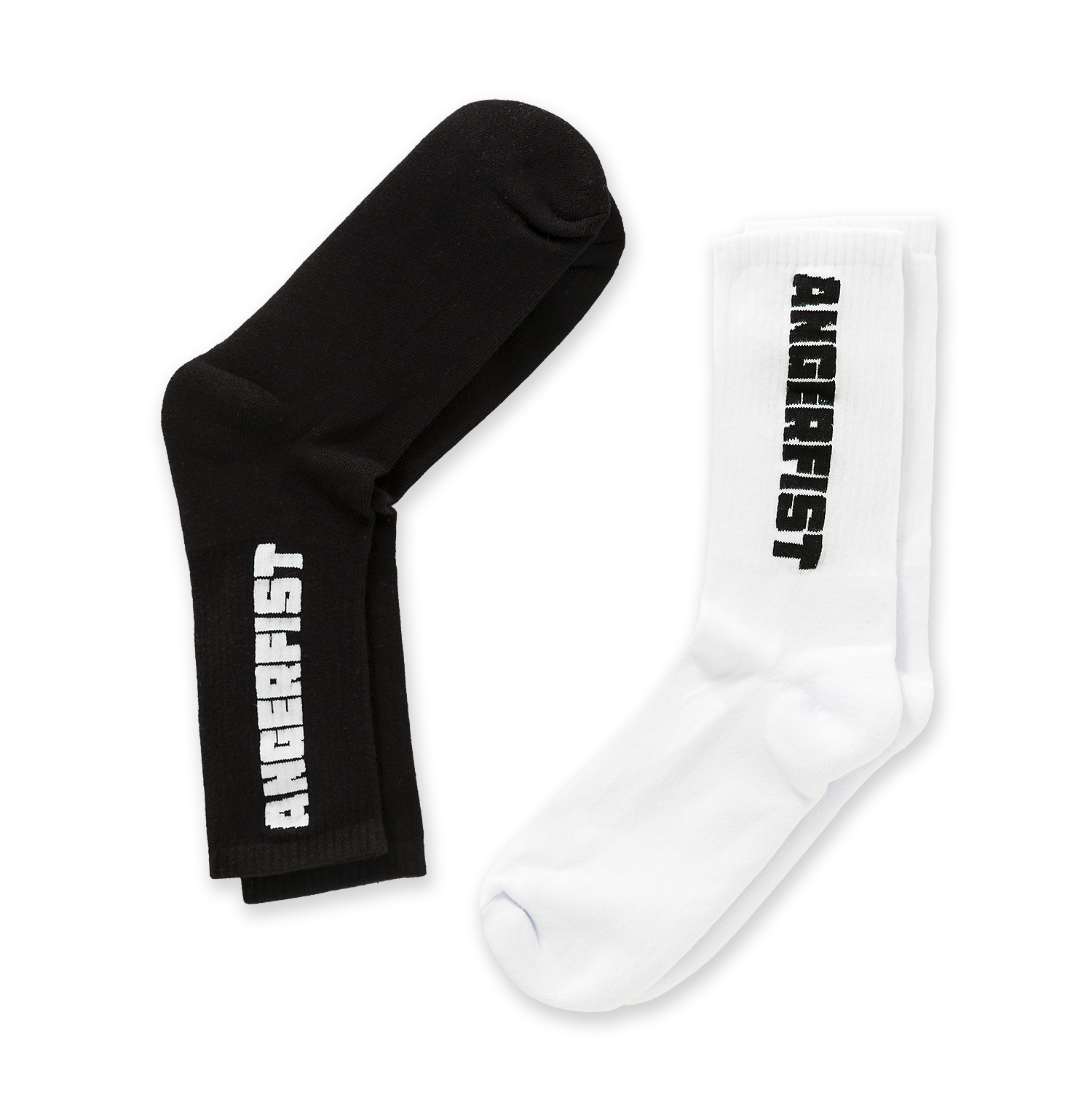 Angerfist Logo Socks 2-Pack – White & Black Crew Style